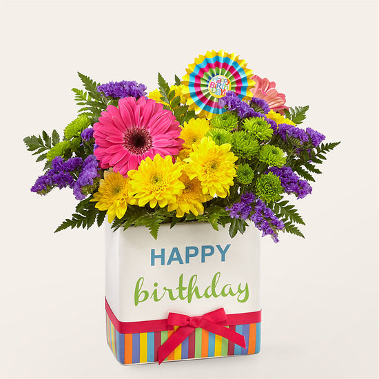 Birthday Brights Bouquet – colorful, green, orange, pink, purple ...
