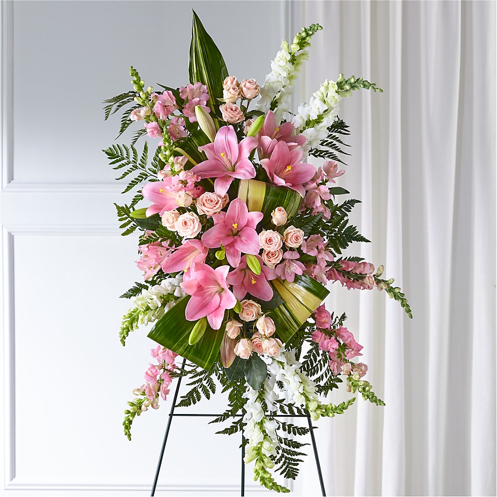 Elegant Embrace Standing Spray – pink, white flower arrangement ...